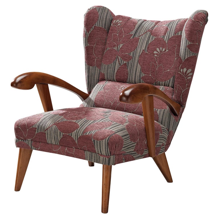 Lounge Chair with Purple Floral Upholstery at 1stDibs
