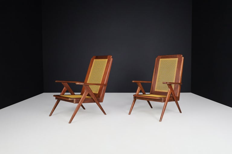 Lounge Chairs with Mahogany structure and Webbing, France 1950s For ...