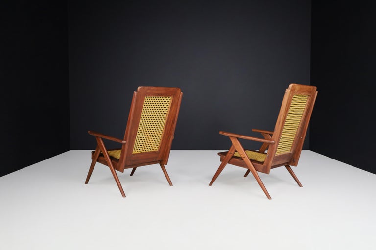 Lounge Chairs with Mahogany structure and Webbing, France 1950s For ...