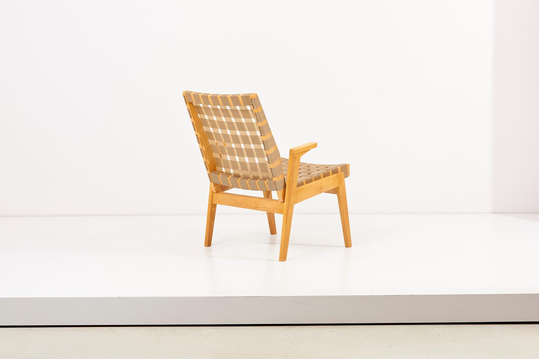 Lounge or Arm Chair in Dark Beige Webbing by Arden Riddle, US, 1950s ...