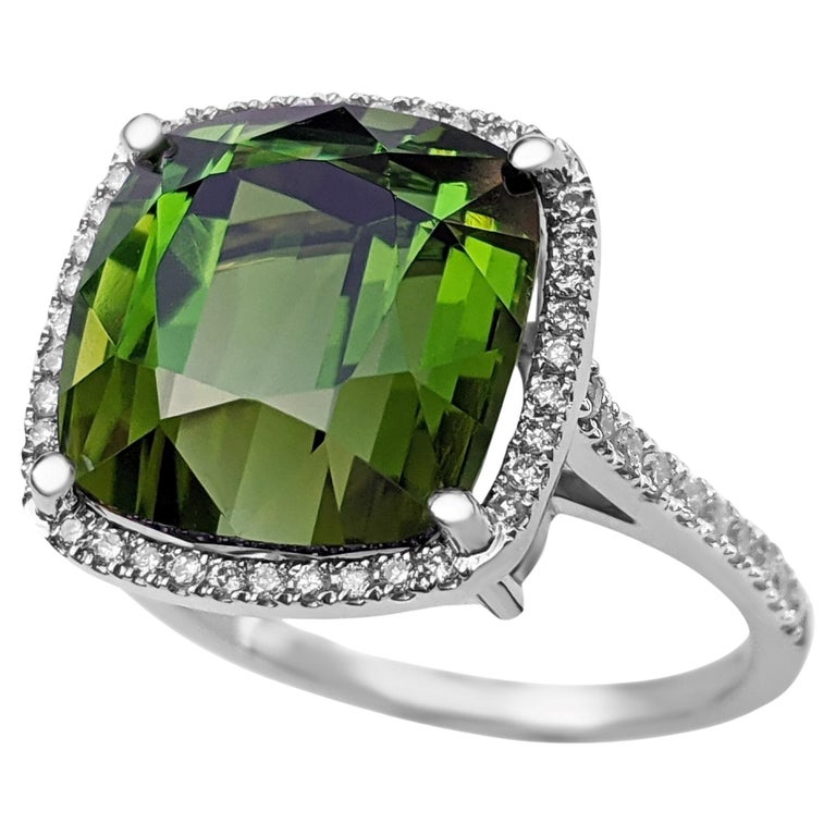 Loupe Clean 11.18ct Tourmaline and 0.50 Ct Diamonds, 18 Kt. White Gold ...