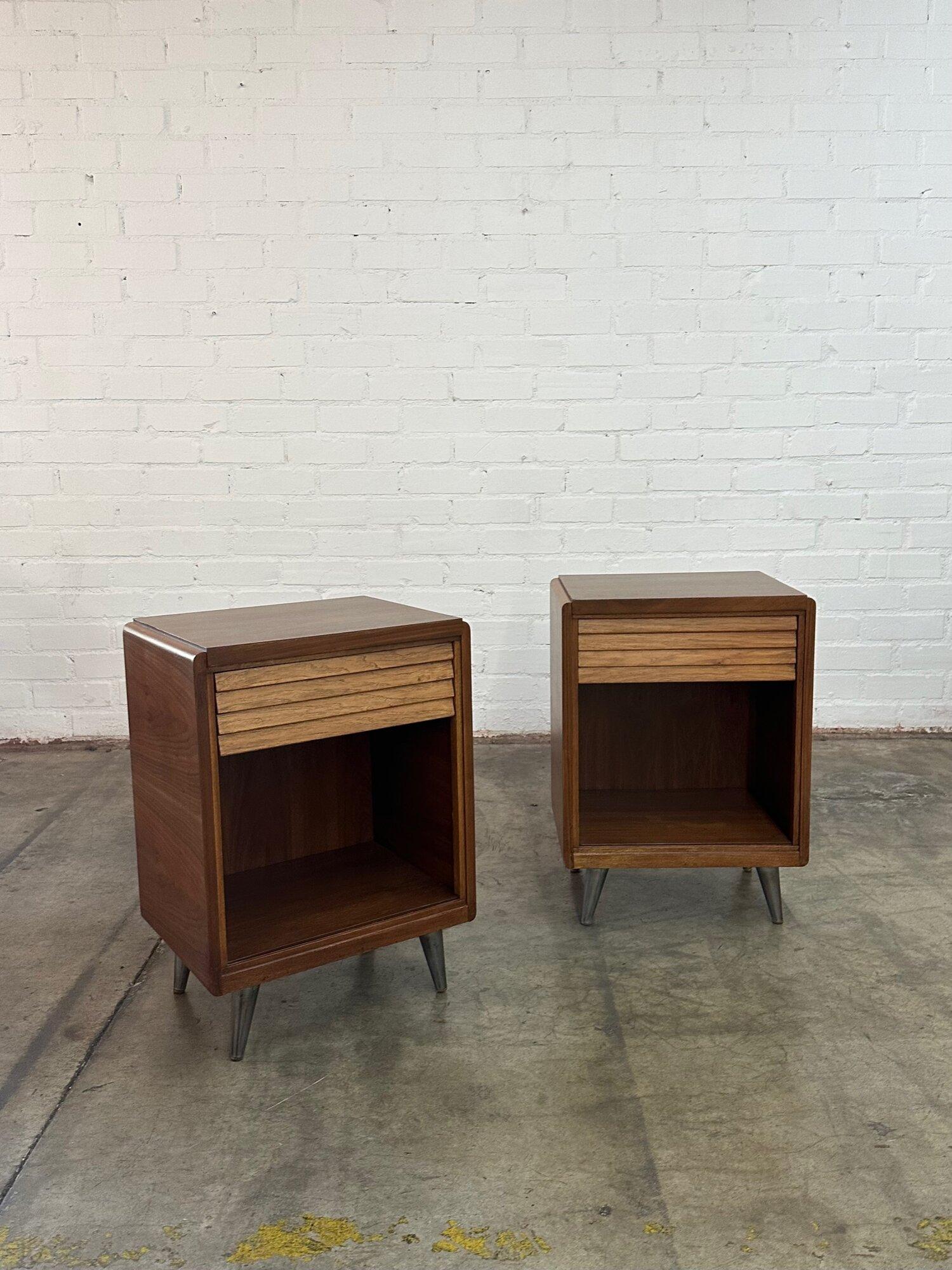 Louvered nightstands on steel legs For Sale at 1stDibs