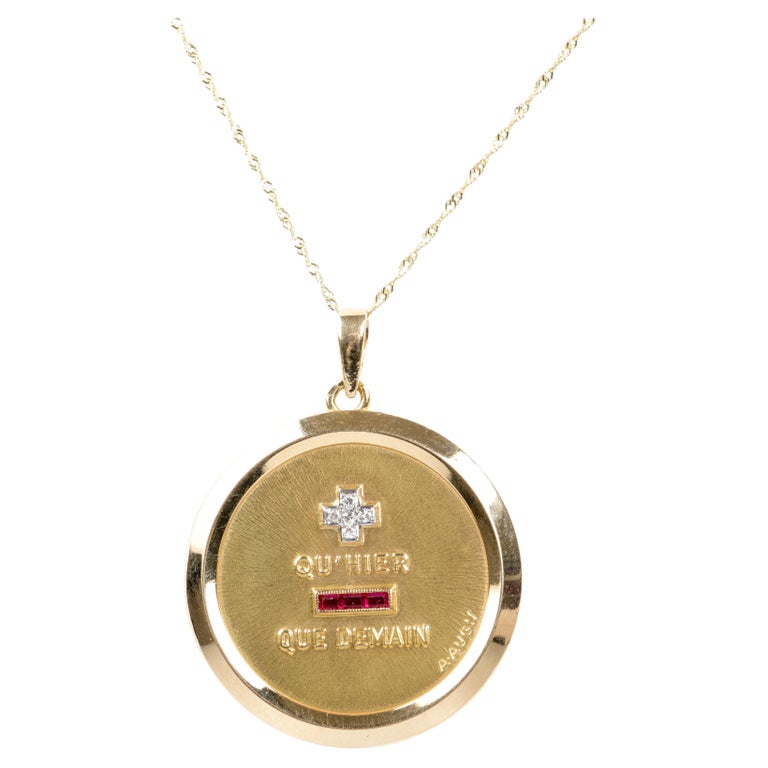 Love A.AUGIS "+ q'hier - que demain"" medal pendant with diamonds and ...