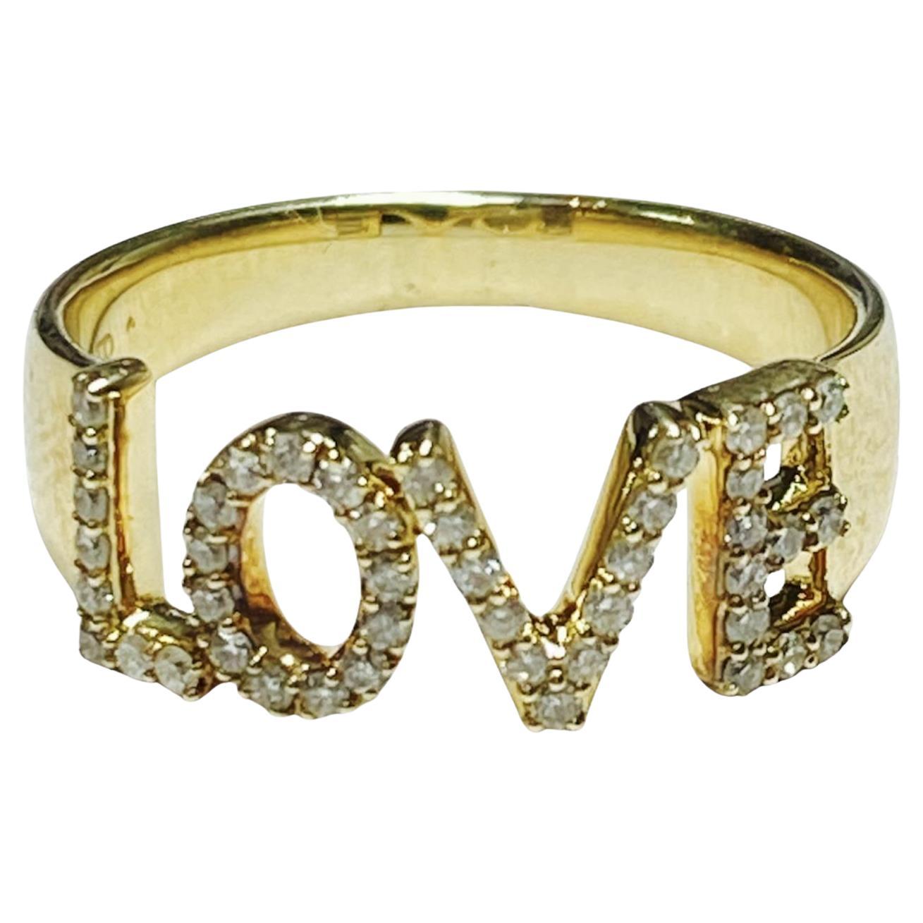 LOVE Design Natural Diamond Ring in 14K Gold For Sale at 1stDibs