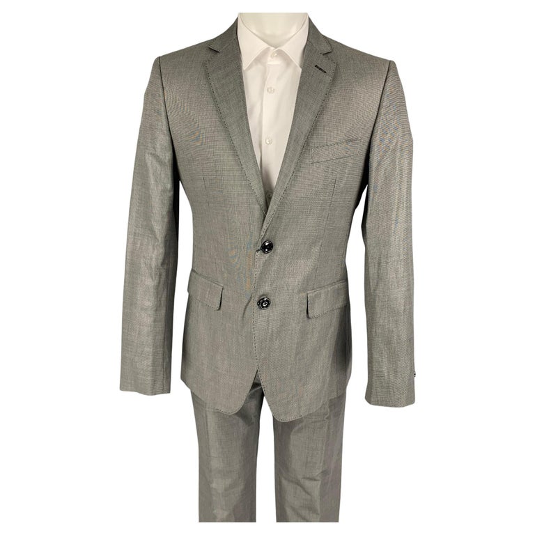 LOVE MOSCHINO Size 40 Black Grey Nailhead Cotton Blend Notch Lapel Suit ...