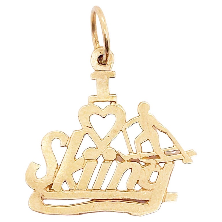 Love Skiing Charm or Pendant, 14K Yellow Gold, Stamped Out, I Love ...