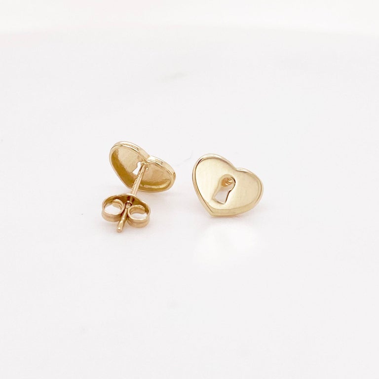 Love Stud Earrings Keyhole Heart Earring Studs, 14K Yellow Gold For ...