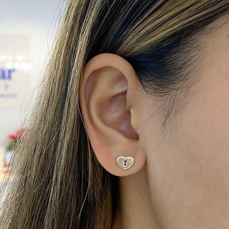 Love Stud Earrings Keyhole Heart Earring Studs, 14K Yellow Gold For ...