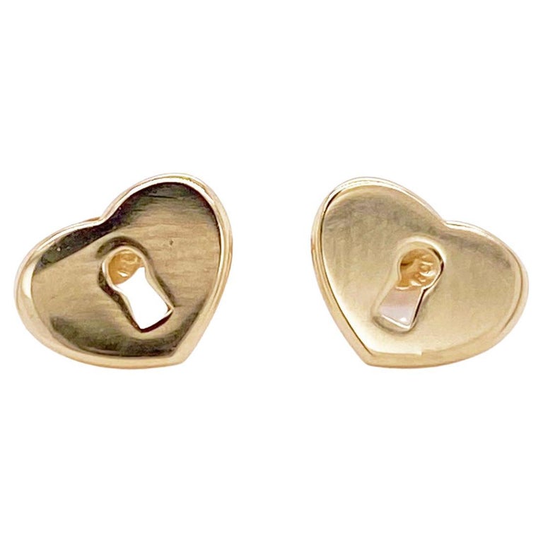 Love Stud Earrings Keyhole Heart Earring Studs, 14K Yellow Gold For ...