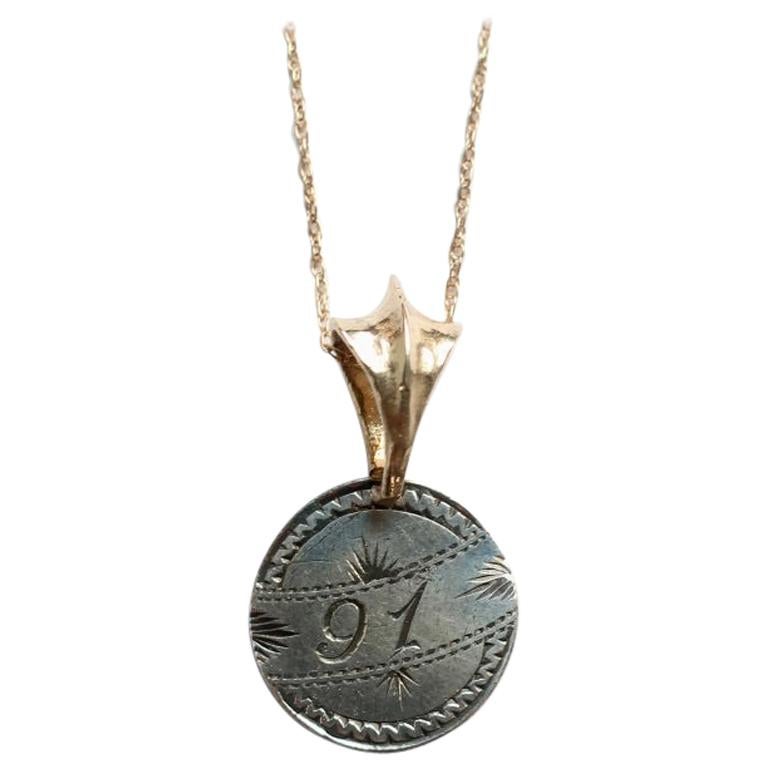Love Token Engraved "91" Dime and 14 Karat Gold Bail For Sale (Free ...