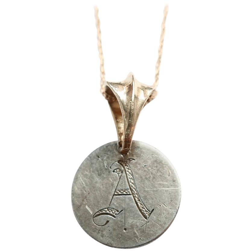 Love Token Quarter with Engraved "P" on a 14 Karat Gold Bail and Chain ...