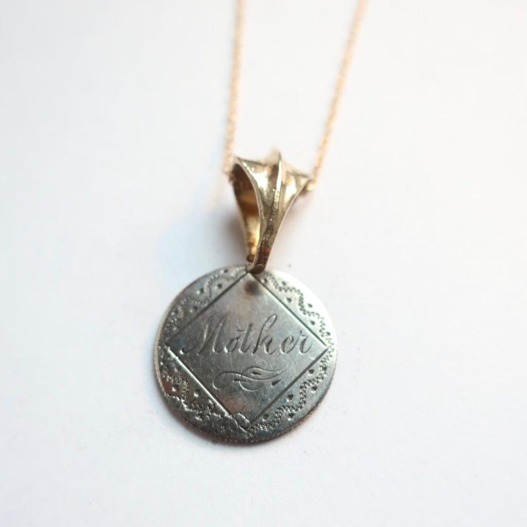 Love Token Engraved "Mother" Dime and 14 Karat Gold Bail For Sale at ...