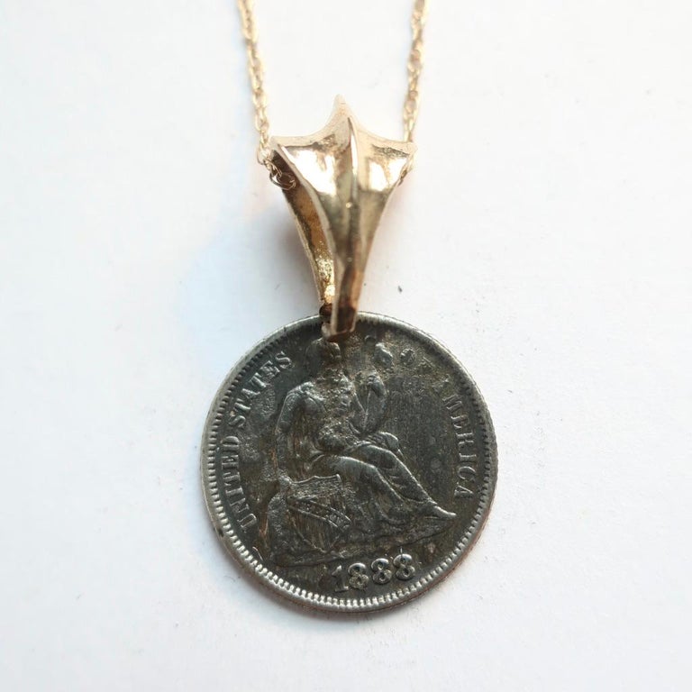 Love Token Engraved "Mother" Dime and 14 Karat Gold Bail For Sale at ...