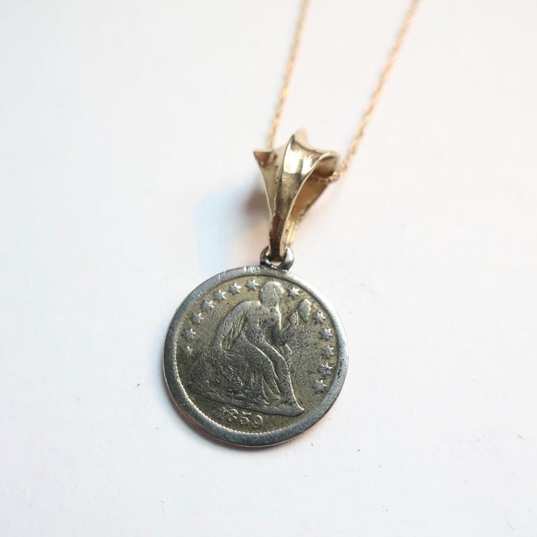 Love Token Engraved "P" Dime and 14 Karat Gold Bail For Sale at 1stDibs