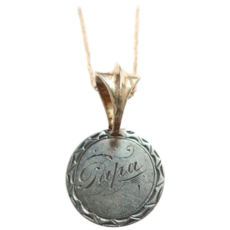 Love Token Engraved "Papa" Dime and 14 Karat Gold Bail For Sale at 1stDibs