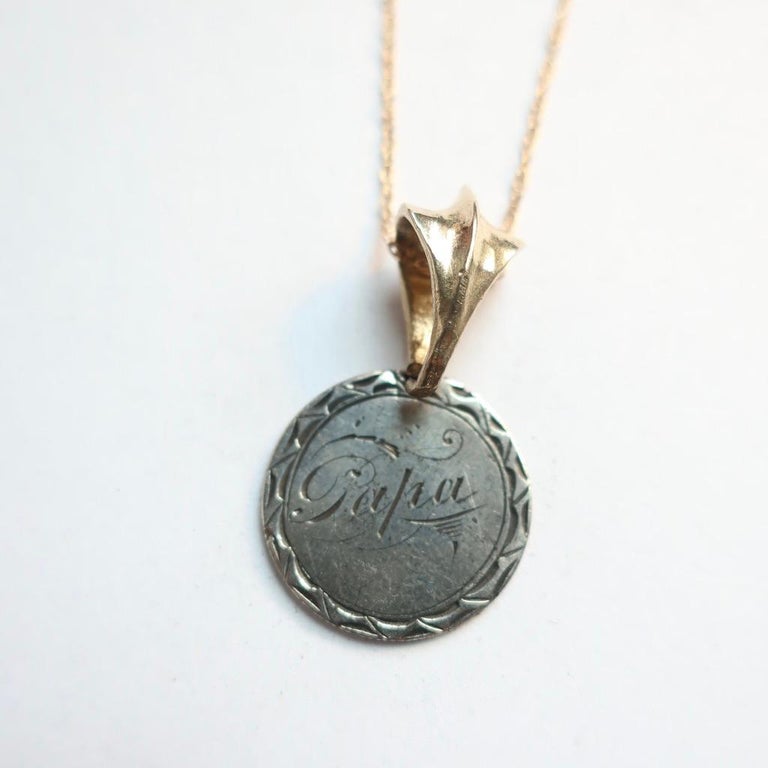 Love Token Engraved "Papa" Dime and 14 Karat Gold Bail For Sale at 1stDibs