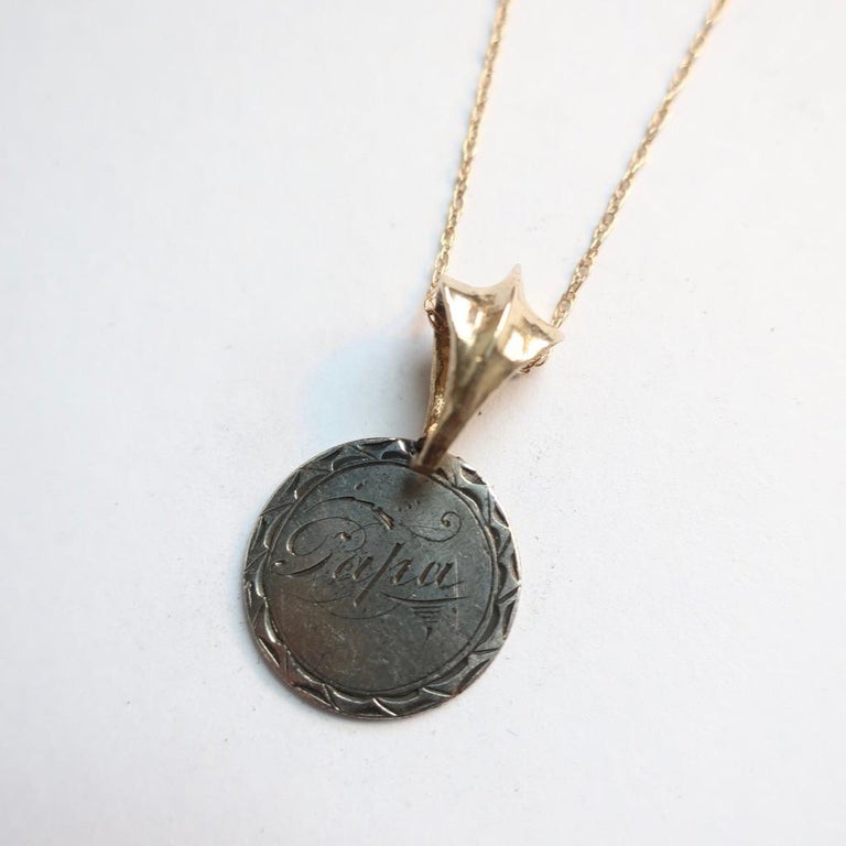 Love Token Engraved "Papa" Dime and 14 Karat Gold Bail For Sale at 1stDibs