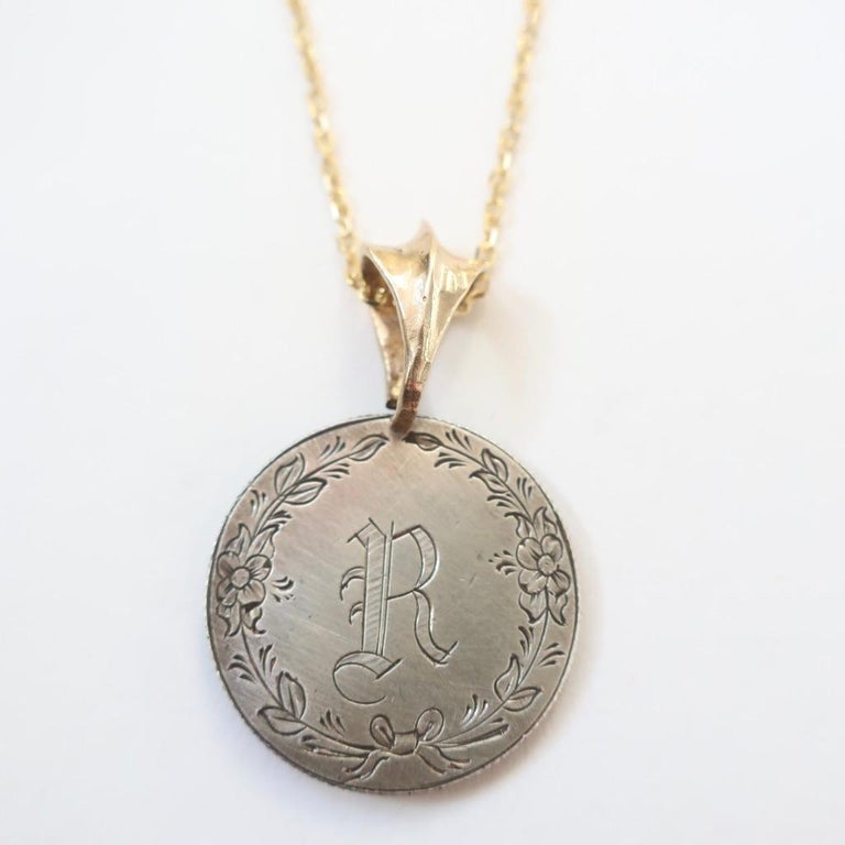 Love Token with Engraved "R" on a Silver Quarter and Gold Bail For Sale ...