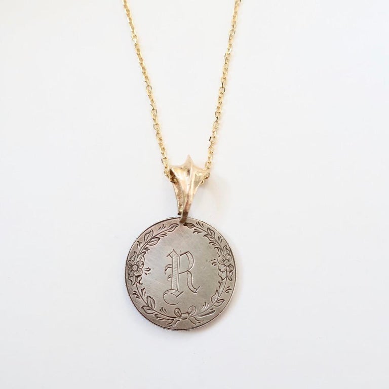 Love Token with Engraved "R" on a Silver Quarter and Gold Bail For Sale ...
