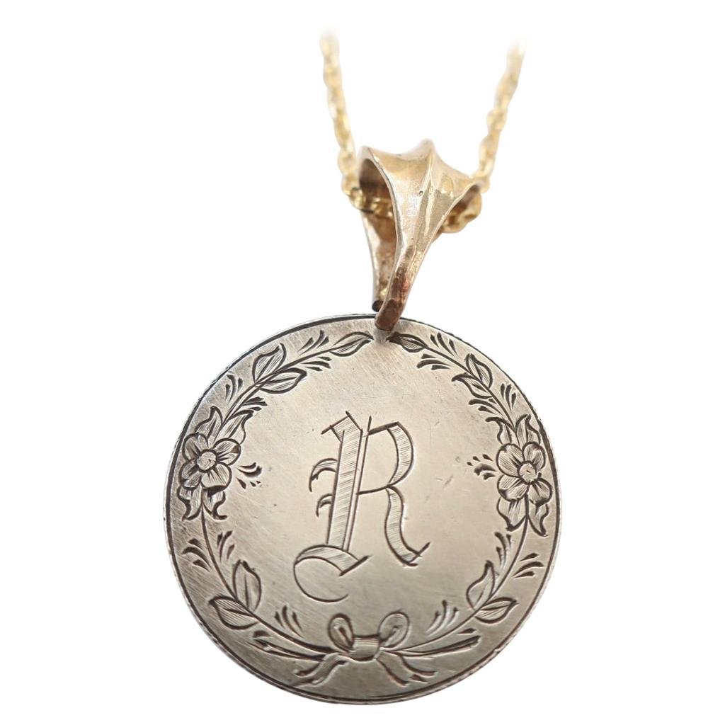 Love Token with Engraved "R" on a Silver Quarter and Gold Bail For Sale ...