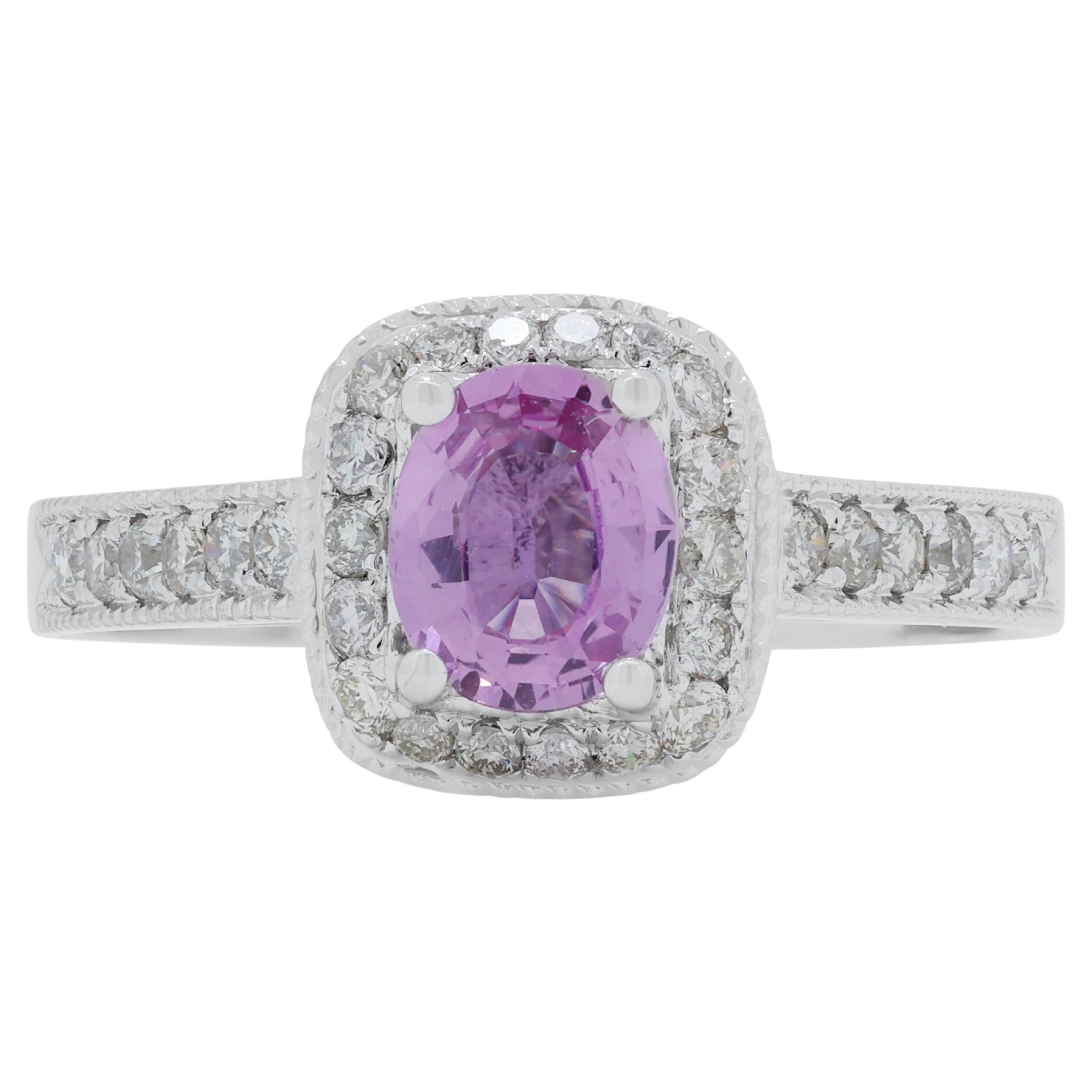 Lovely 0.68ct Sapphire Pave Ring with Side Diamonds in 18K White Gold ...