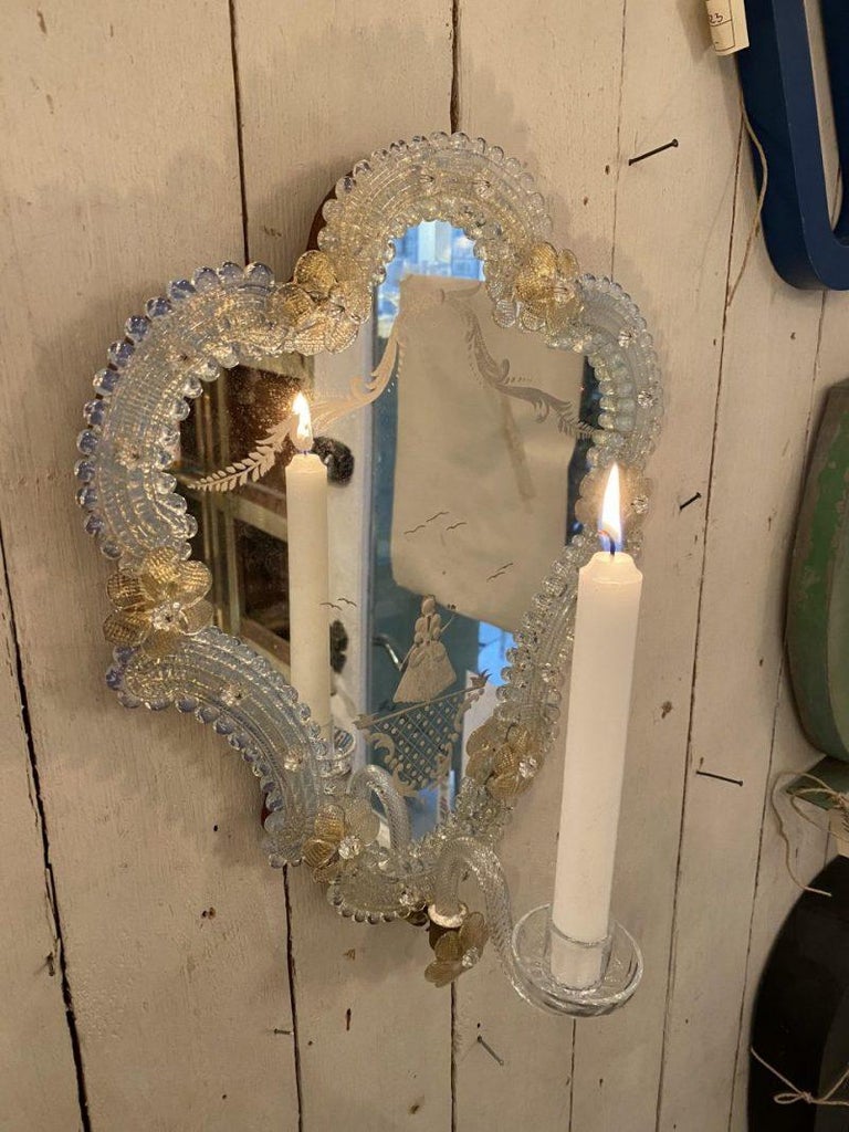 Lovely 1920s Venetian Wall Mirror and Candle Light Sconce For Sale at ...