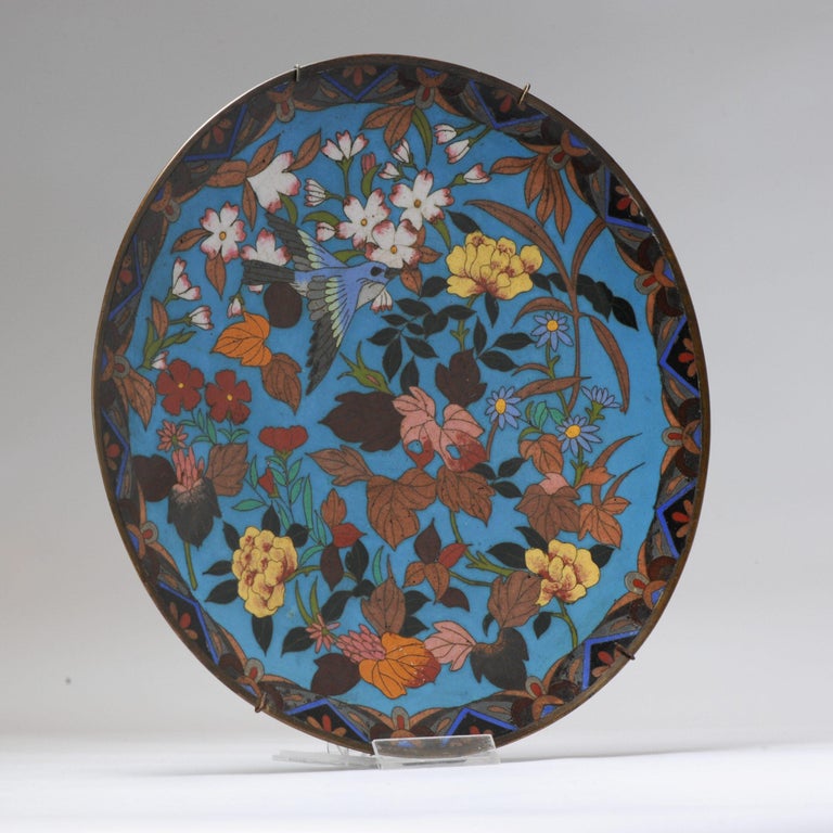 Lovely 19c Antique Meiji Period Japanese Charger Bird Bronze Cloisonne ...