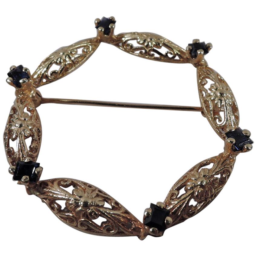 18 Karat Circle Wreath Sapphire Ruby Pin 3D at 1stDibs