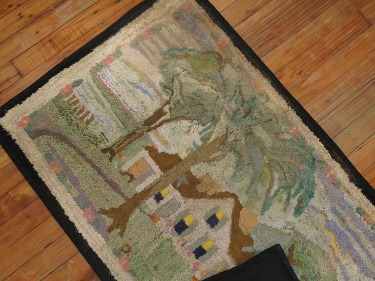 Lovely American Hooked Scenery Rug For Sale at 1stDibs
