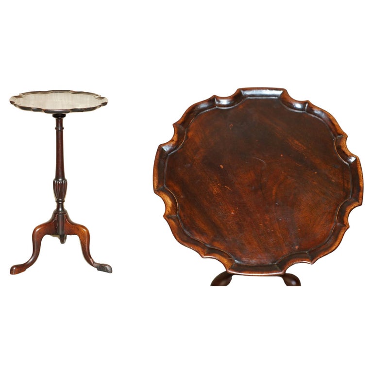 LOVELY ANTIQUE PIE CRUST EDGE TRIPOD SIDE END LAMP WiNE TABLE RESTORED ...