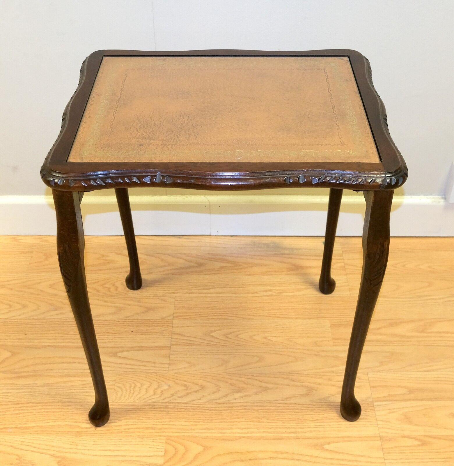 Lovely Bevan Funnell Hardwood Nest of Tables with Brown Leather and ...
