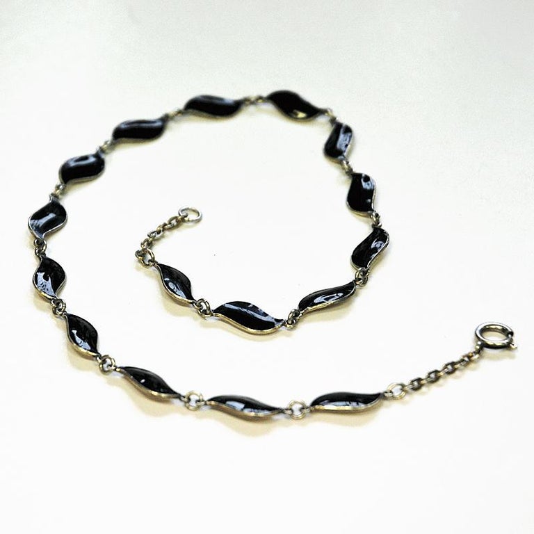 Lovely Black Enameled Necklace by Aksel Holmsen, 1950s, Norway at 1stDibs