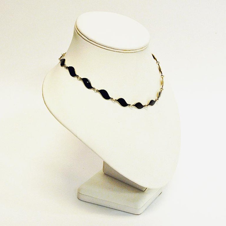 Lovely Black Enameled Necklace by Aksel Holmsen, 1950s, Norway at 1stDibs
