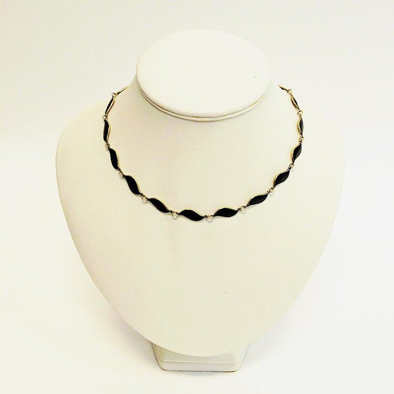 Lovely Black Enameled Necklace by Aksel Holmsen, 1950s, Norway at 1stDibs
