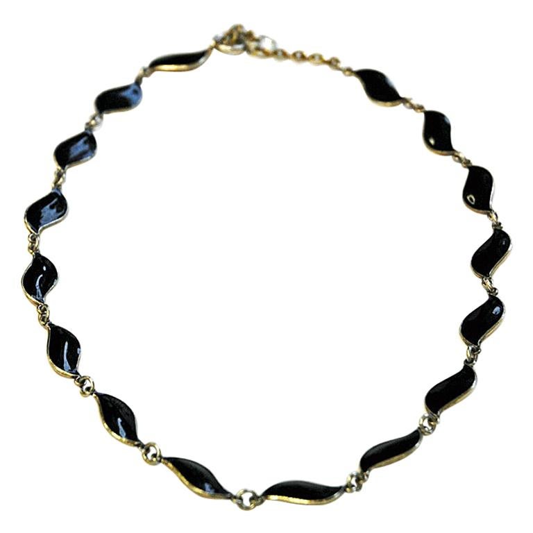 Lovely Black Enameled Necklace by Aksel Holmsen, 1950s, Norway at 1stDibs