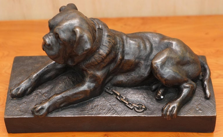 Lovely Bronze Statue of a Mastiff Dog Laying Down with a Nice Relaxed ...