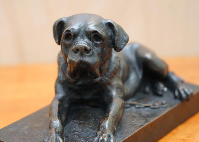 Lovely Bronze Statue of a Mastiff Dog Laying Down with a Nice Relaxed ...