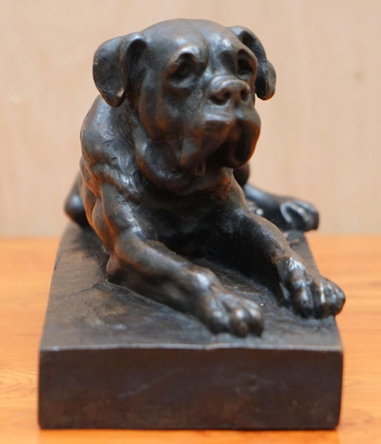 Lovely Bronze Statue of a Mastiff Dog Laying Down with a Nice Relaxed ...