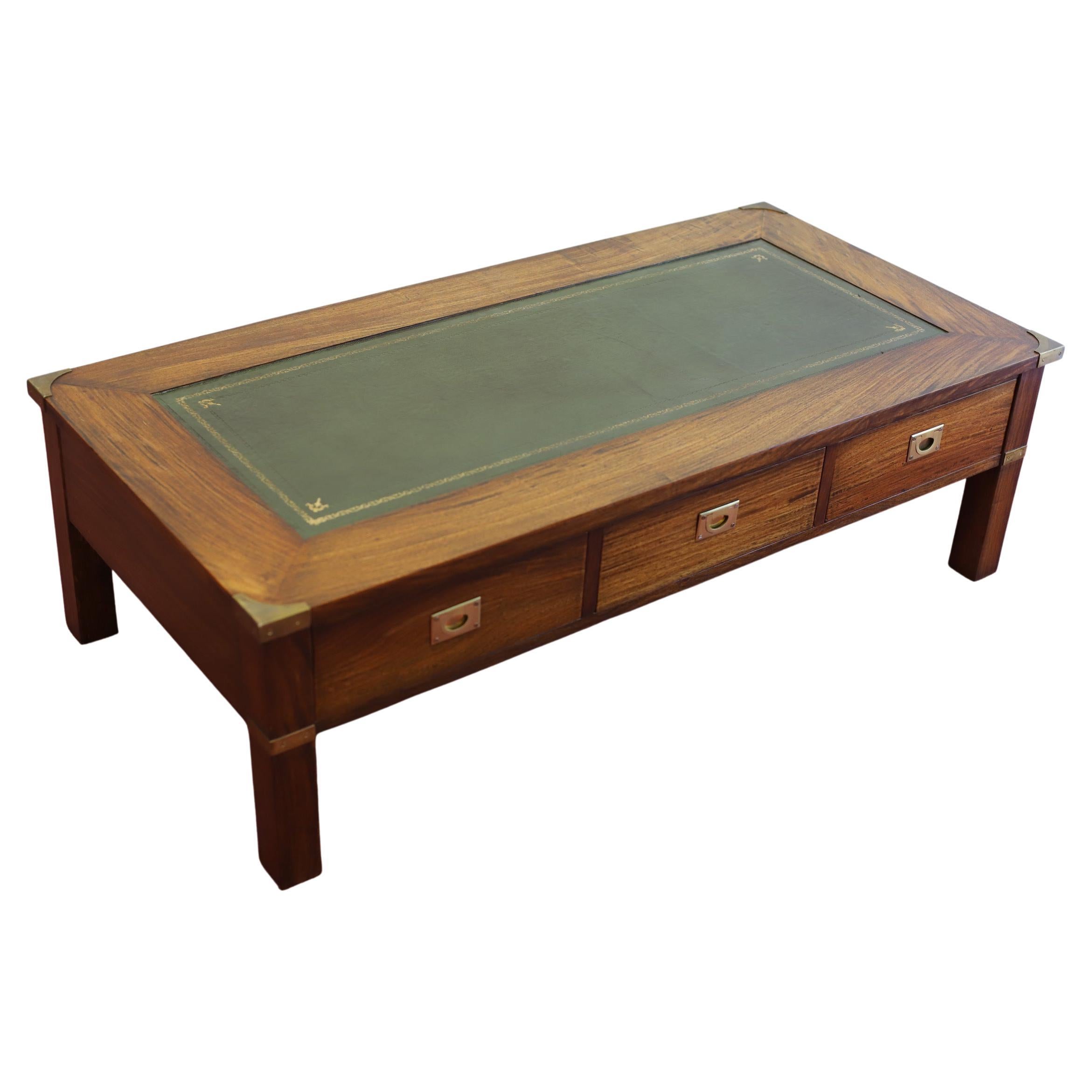 Lovely Campaign Style Oak Coffee Table For Sale at 1stDibs