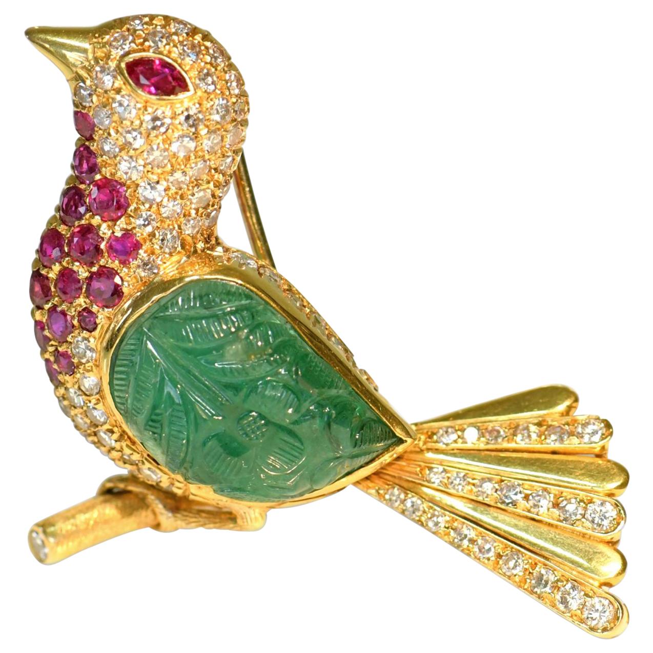 Charming Antique English Diamond and Ruby Bird Brooch For Sale (Free ...