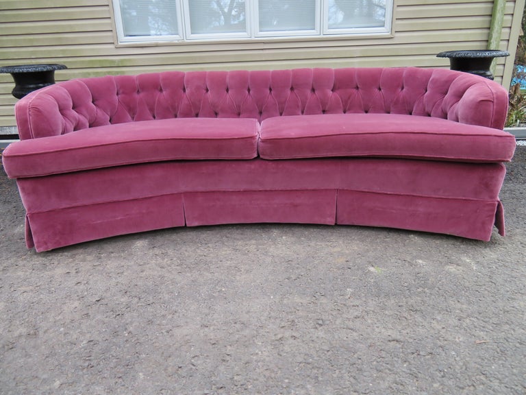 Lovely Dorothy Draper Style Lilac Velvet Curved Tufted Sofa Hollywood ...