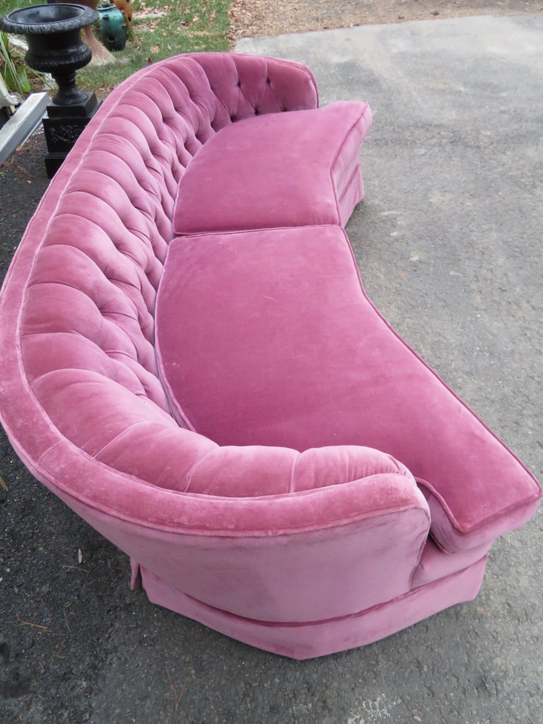 Lovely Dorothy Draper Style Lilac Velvet Curved Tufted Sofa Hollywood ...