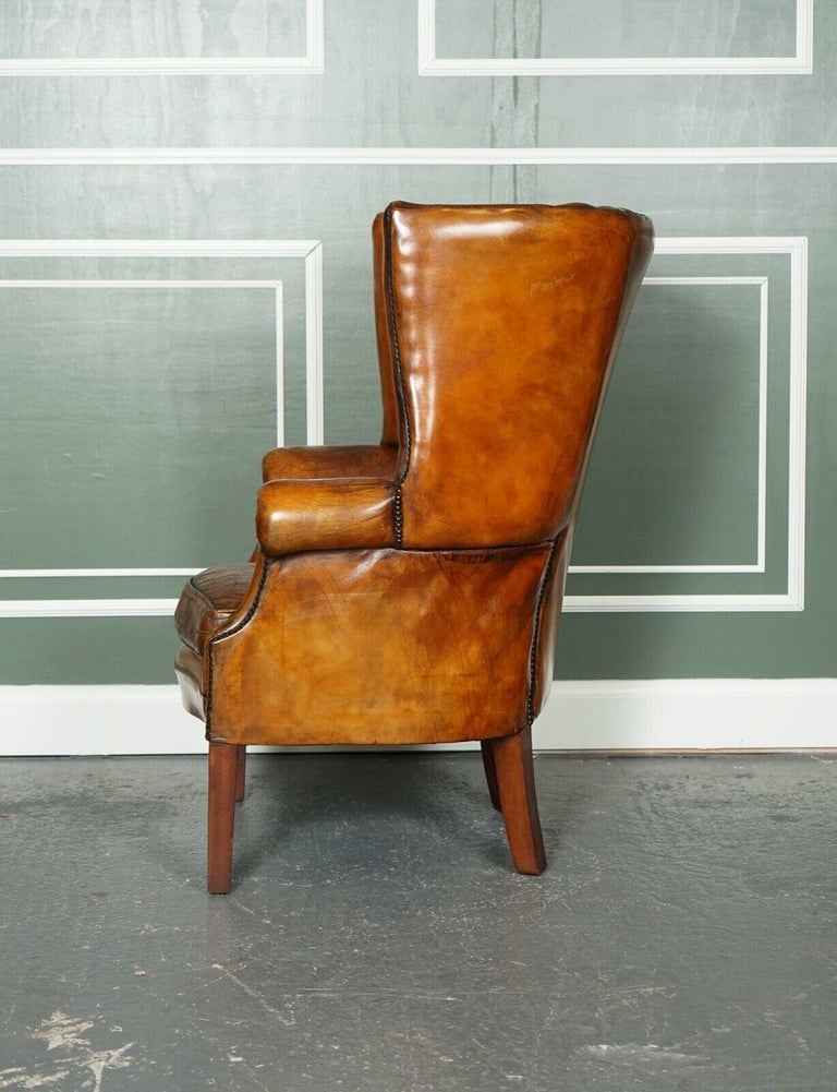 Lovely Fluted Barrel Back Hand Dyed Whiskey Brown Wingback Libary Chair ...