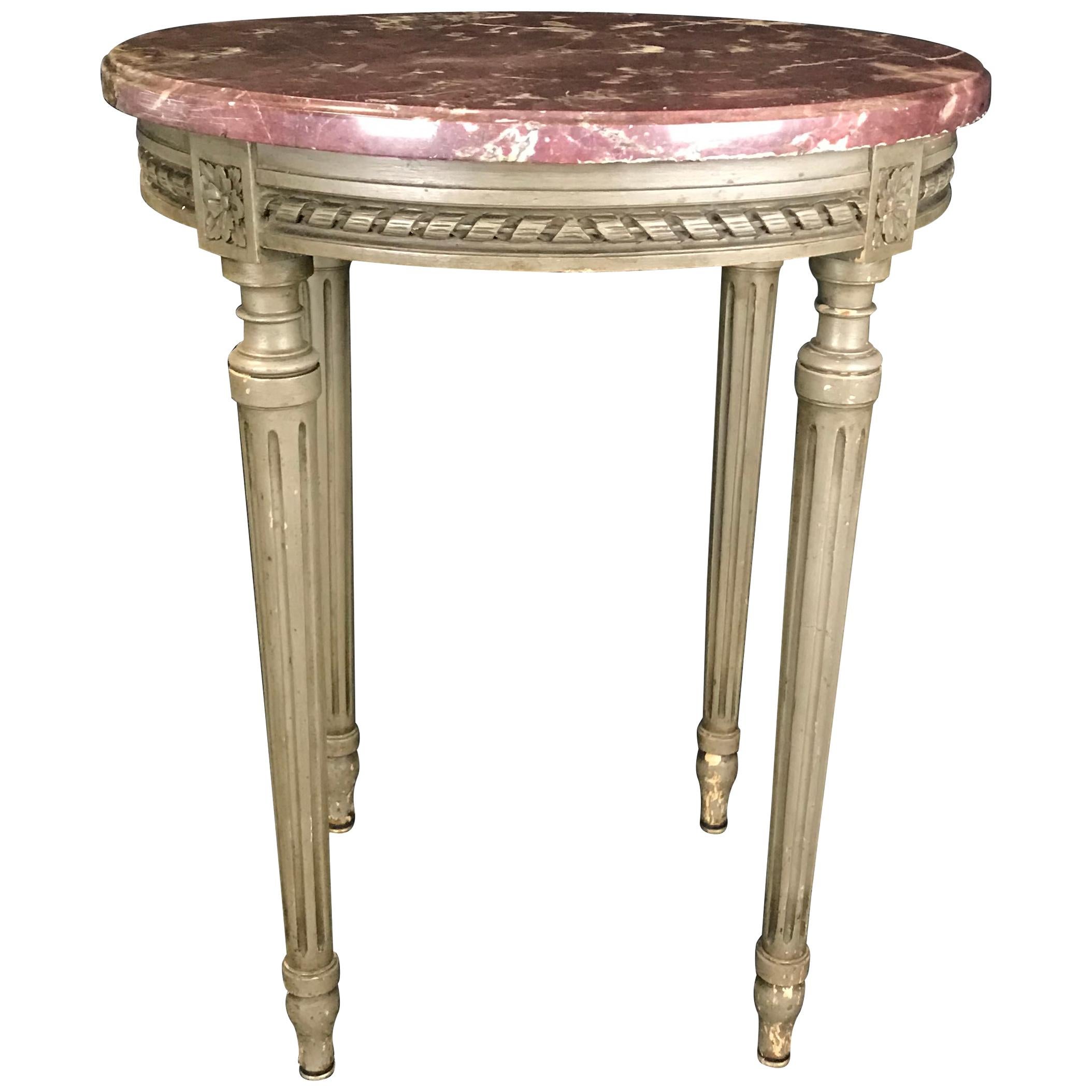 Lovely French Carved Wood and Marble Top Side End Table at 1stDibs