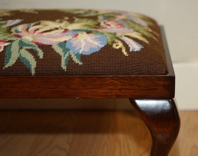 Lovely Hardwood and Embroidered Floral Vintage Footstool Stool For Sale ...