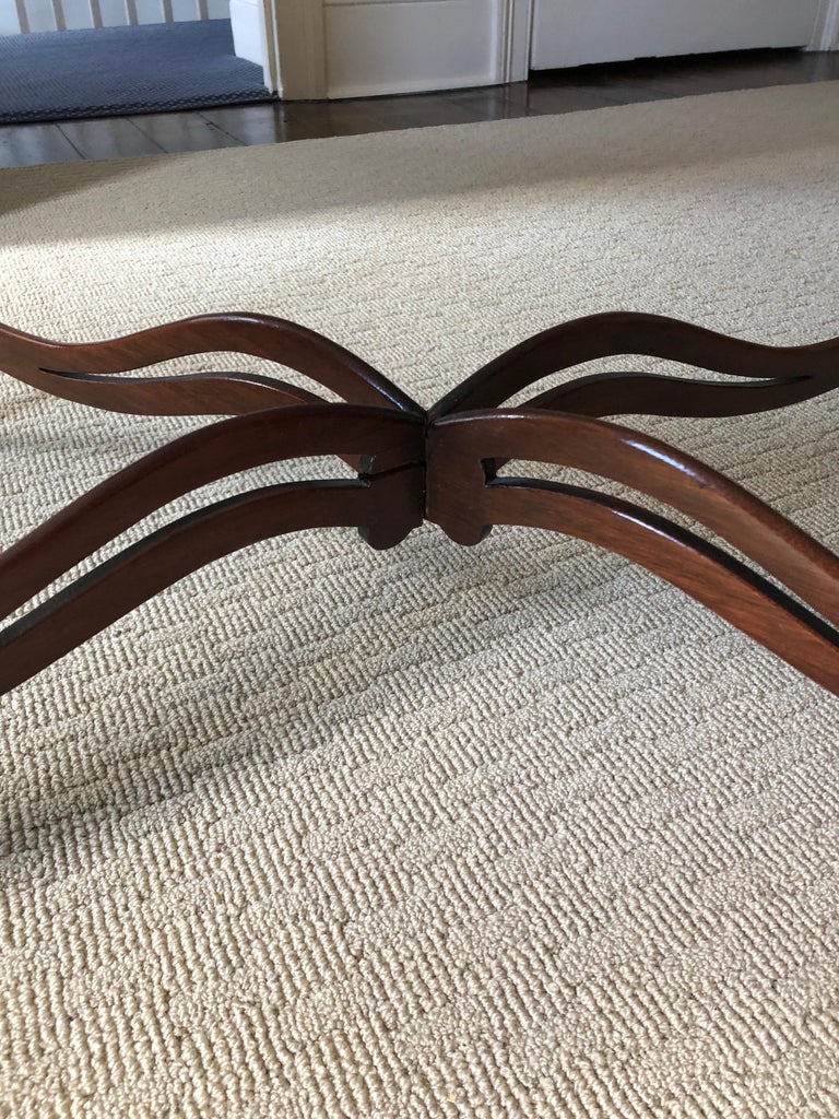 Lovely Inlaid Mahogany and Glass Oval Coffee Table at 1stDibs