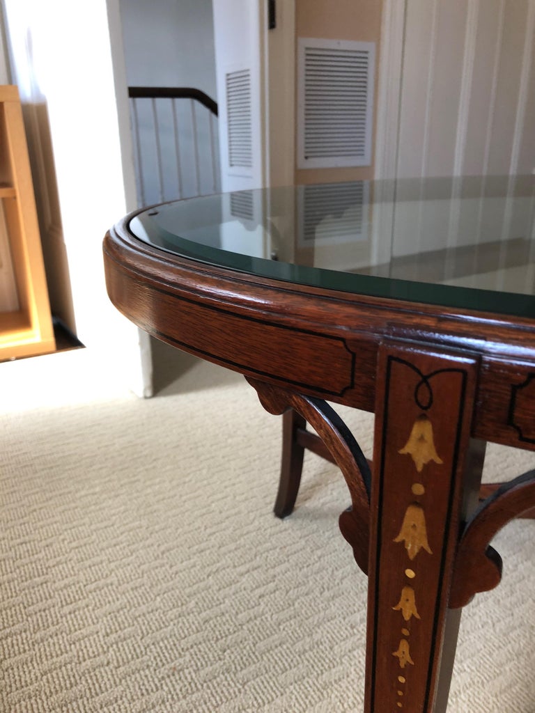 Lovely Inlaid Mahogany and Glass Oval Coffee Table at 1stDibs