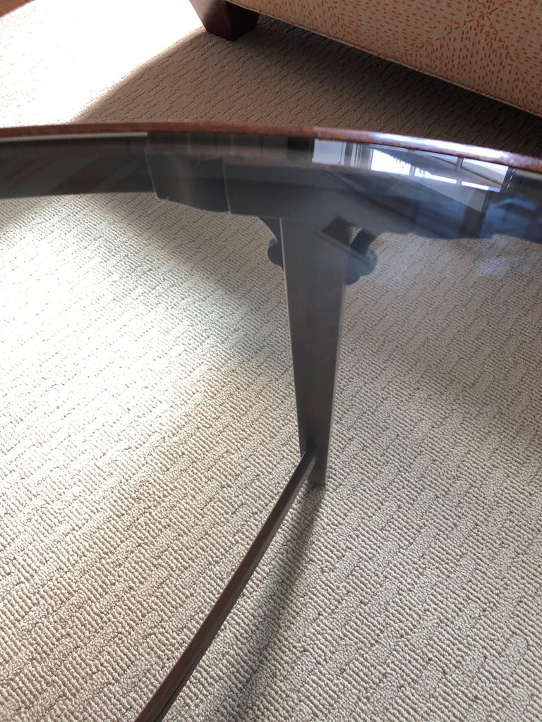 Lovely Inlaid Mahogany and Glass Oval Coffee Table at 1stDibs