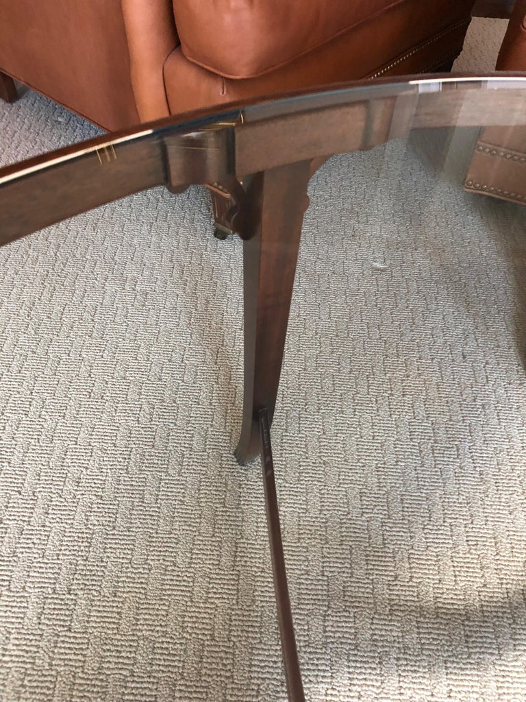 Lovely Inlaid Mahogany and Glass Oval Coffee Table at 1stDibs
