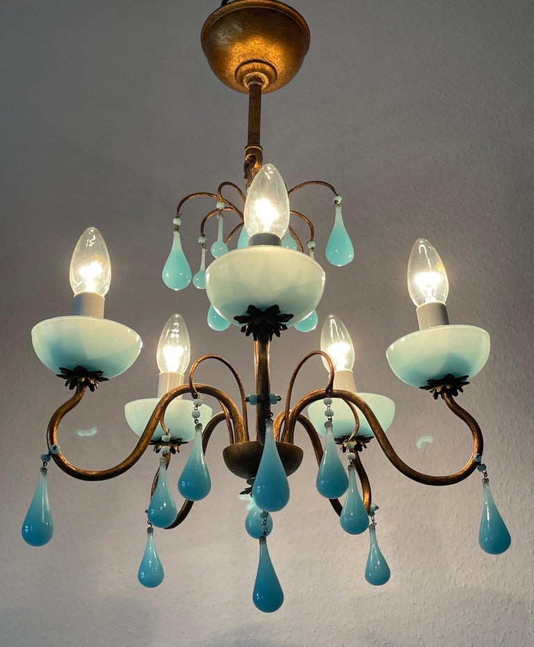 Lovely Italian Aqua Opaline Blue Chandelier, circa 1930s For Sale at ...